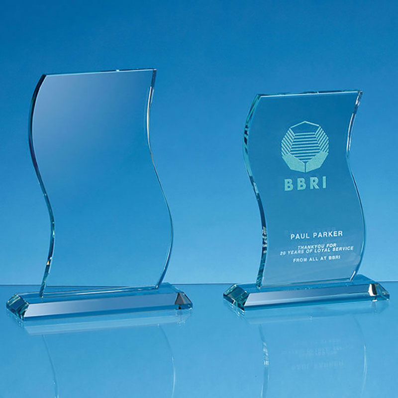 Jade Glass Wave Shape Plaque 20.5x13cm